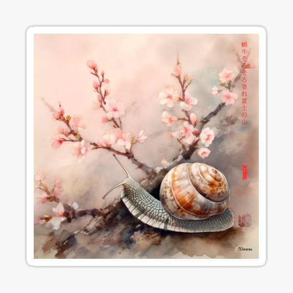 "Japanese, Snail, Sakura, Landscape, Fog, Mount, Fuji, Watercolor ...