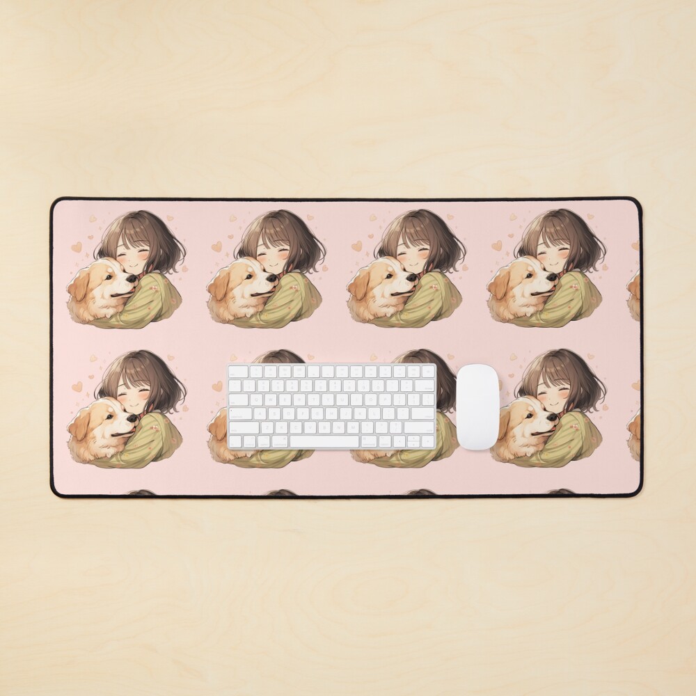 "Cute Manga Girl Cuddling DOg" Sticker for Sale by RetroPrints | Redbubble