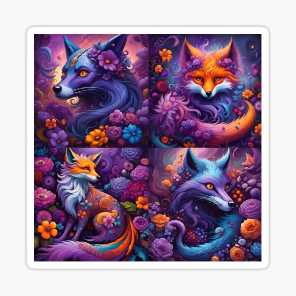 "Mystical fantasy foxes purple" Sticker for Sale by Rex3469 | Redbubble
