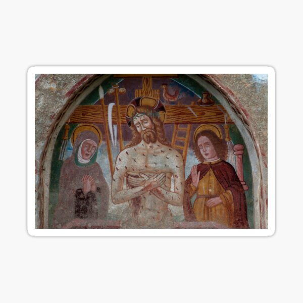 "Cockerel on cross arm in crucifixion wall painting" Sticker for Sale ...