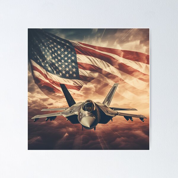 "Patriotic American flag fighter jet digital print" Poster for Sale by ...