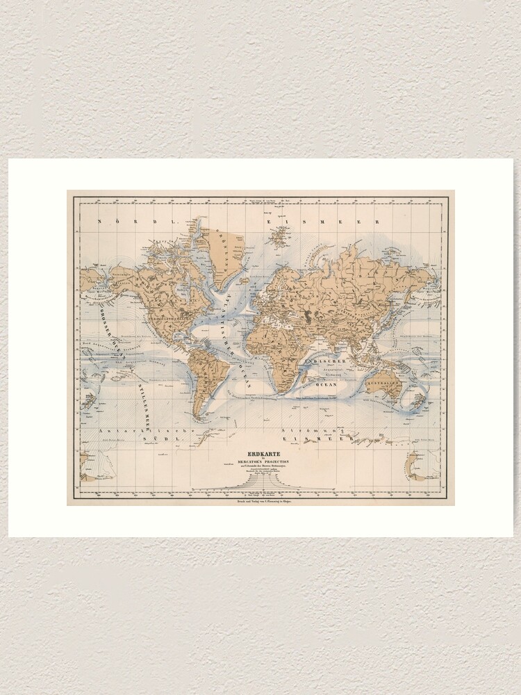 "Vintage Map of The World (1884)" Art Print by BravuraMedia | Redbubble