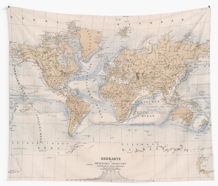 "Vintage Map of The World (1884)" Tapestry by BravuraMedia | Redbubble