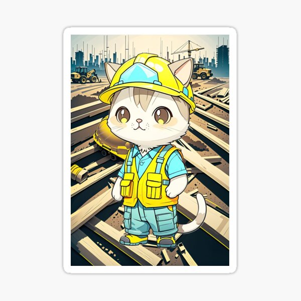 "Chibi Construction Cat" Sticker for Sale by Voiddestroyer | Redbubble