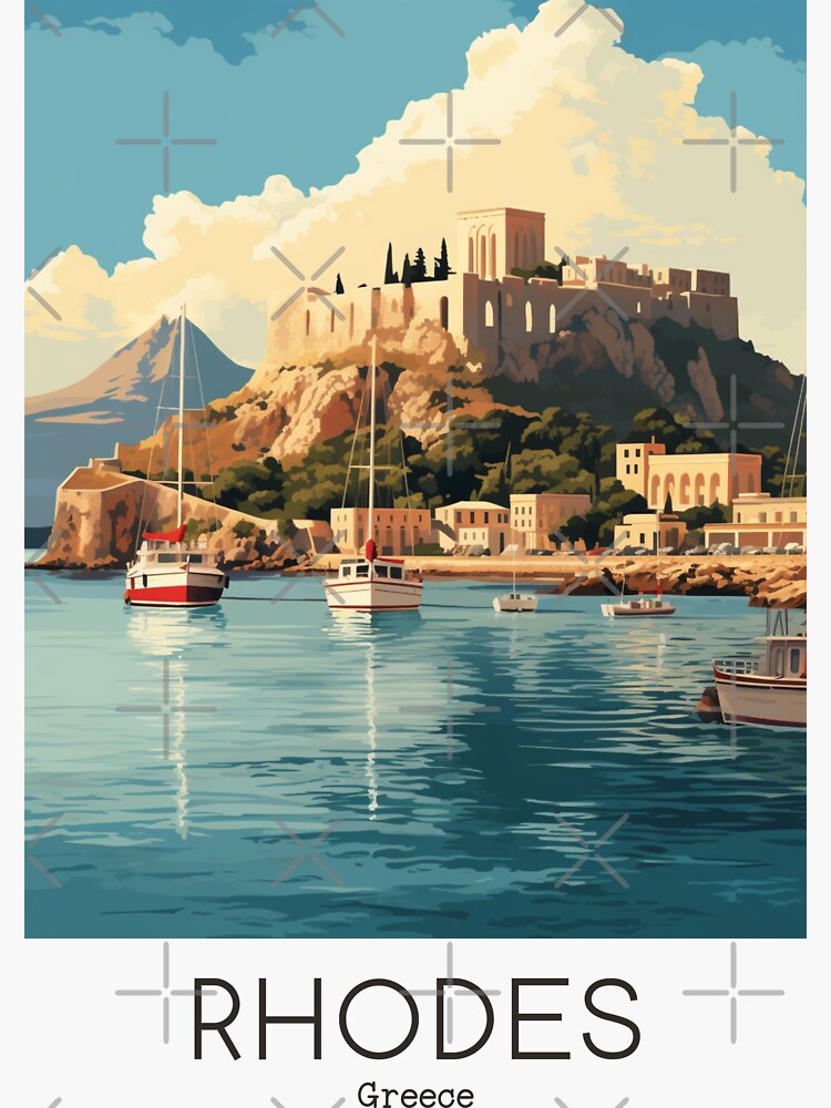 "A Vintage Travel Illustration of Rhodes - Greece " Sticker for Sale by ...
