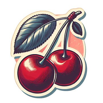 "Vintage Cherries Retro Fruit Art Hydro Sticker Red Food Cute Aesthetic ...