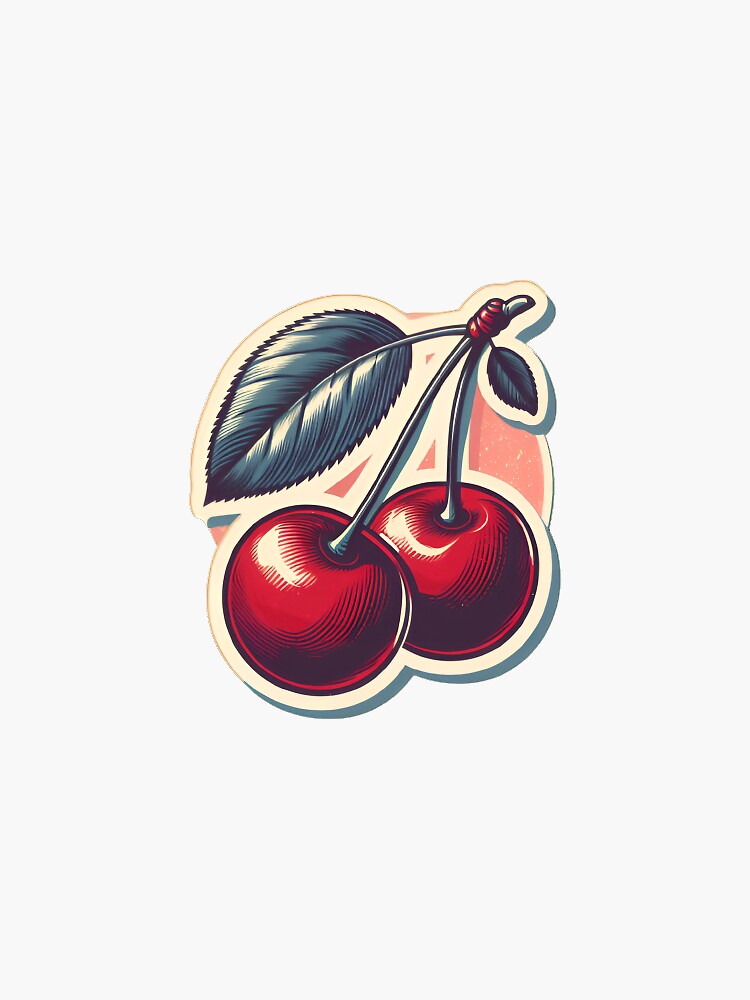 "Vintage Cherries Retro Fruit Art Hydro Sticker Red Food Cute Aesthetic ...