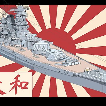 "Japanese WW2 Battleship Yamato Illustration Rising Sun Flag Gift ...