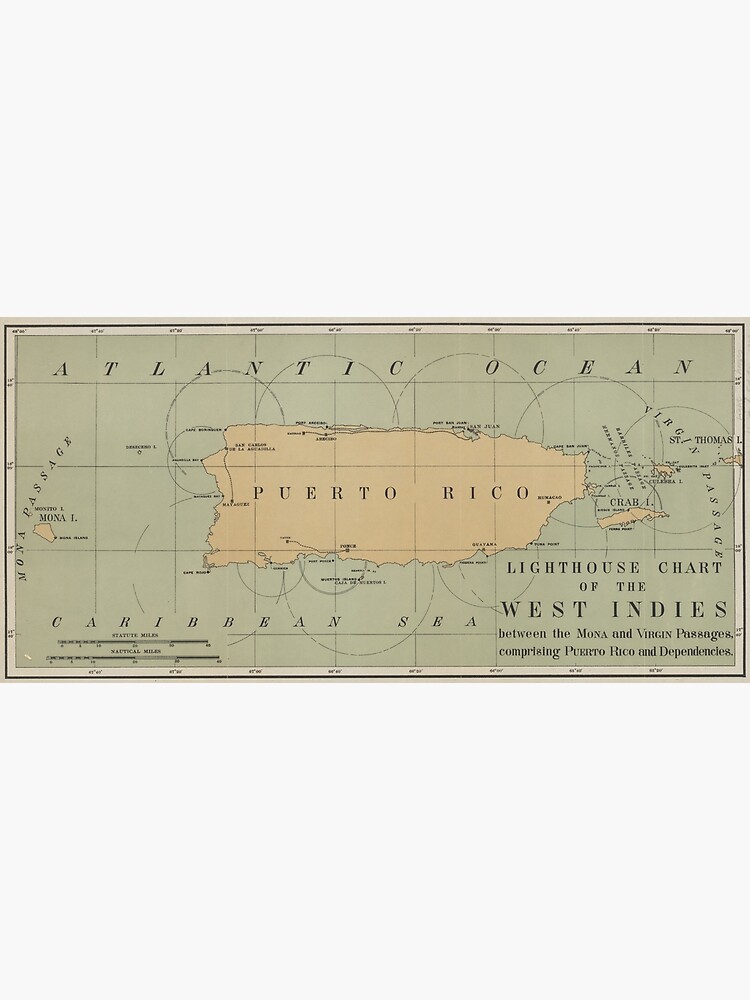 "Vintage Lighthouse Map of Puerto Rico (1898)" Photographic Print by ...