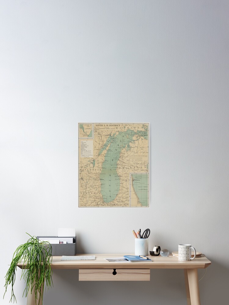 "Vintage Lake Michigan Lighthouse Map (1898)" Poster for Sale by ...