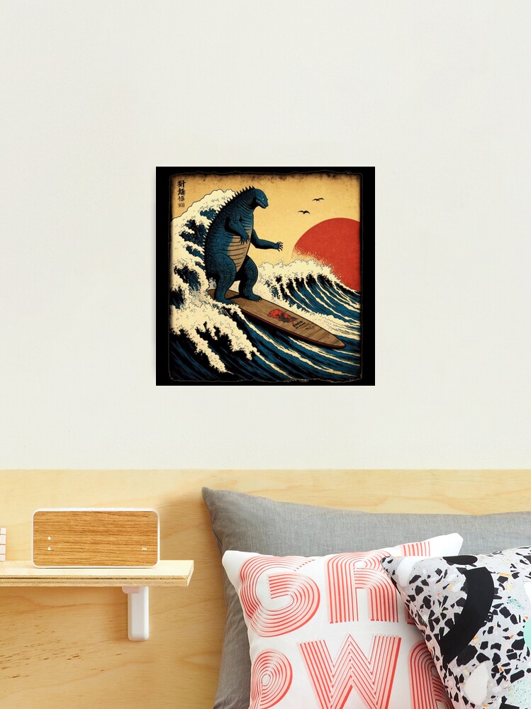 Hokusai Great Wave Parody Godzilla Surfing The Great Wave By Hokusai