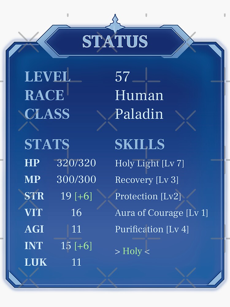 "Fantasy Manga status window for Human Paladin" Sticker by MinasMorgan ...