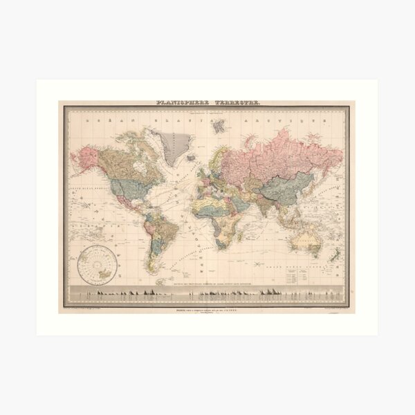 "Vintage Map of The World (1852)" Art Print for Sale by BravuraMedia ...