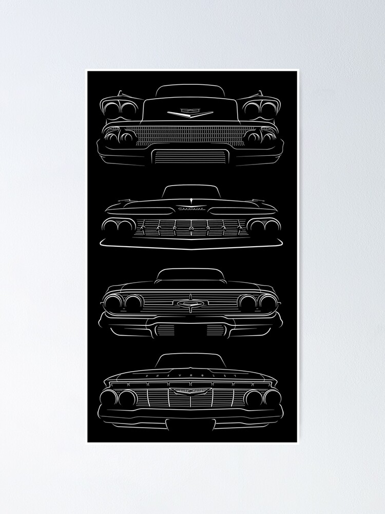 "The Evolution of the Impala: 1958-1961 (front stencil, white)" Poster ...