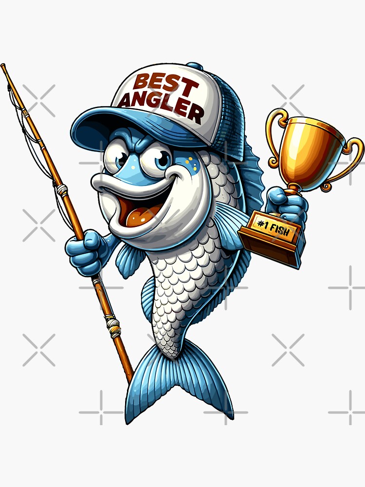 "Best Angler Cartoon Fish Comical Marine Illustration" Sticker for Sale ...