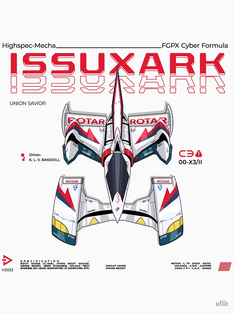 "Cyber Formula : Union Savior Issuxark 00-X3/ii detailed illustration with urban graphic design ...