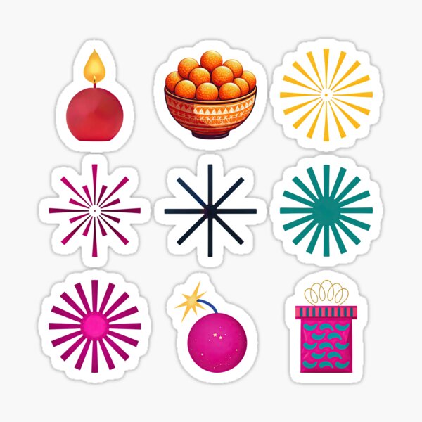 "Diwali Laddu, Firecracker, Diya" Sticker for Sale by pixclipart ...