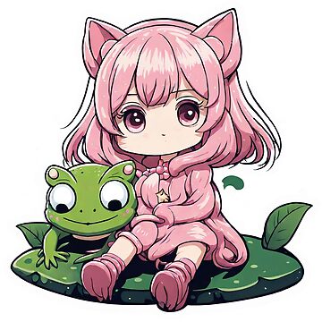 "cute anime chibi girl, sitting on a frog, cute logo design, cute frog ...