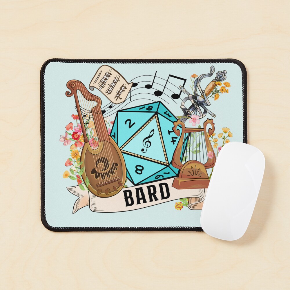 "DND BARD D20 DICE: Floral Arp, Lute, Rapier sword and bardic ...