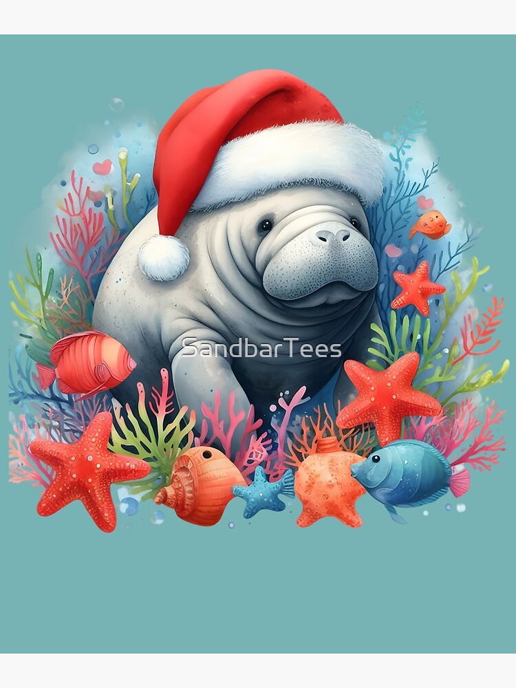 "Happy Manatee Christmas - Celebrate with a Chubby Mermaid" Poster for ...