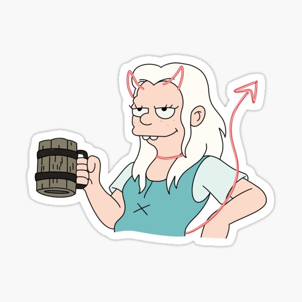 "Vandalized Bean Holding Beer: Disenchantment" Sticker for Sale by ...