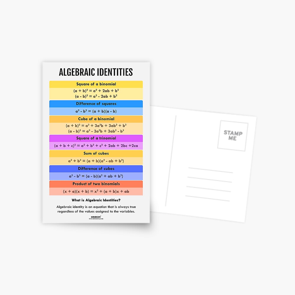 "Algebraic Identities" Poster for Sale by KriRon-Edu | Redbubble