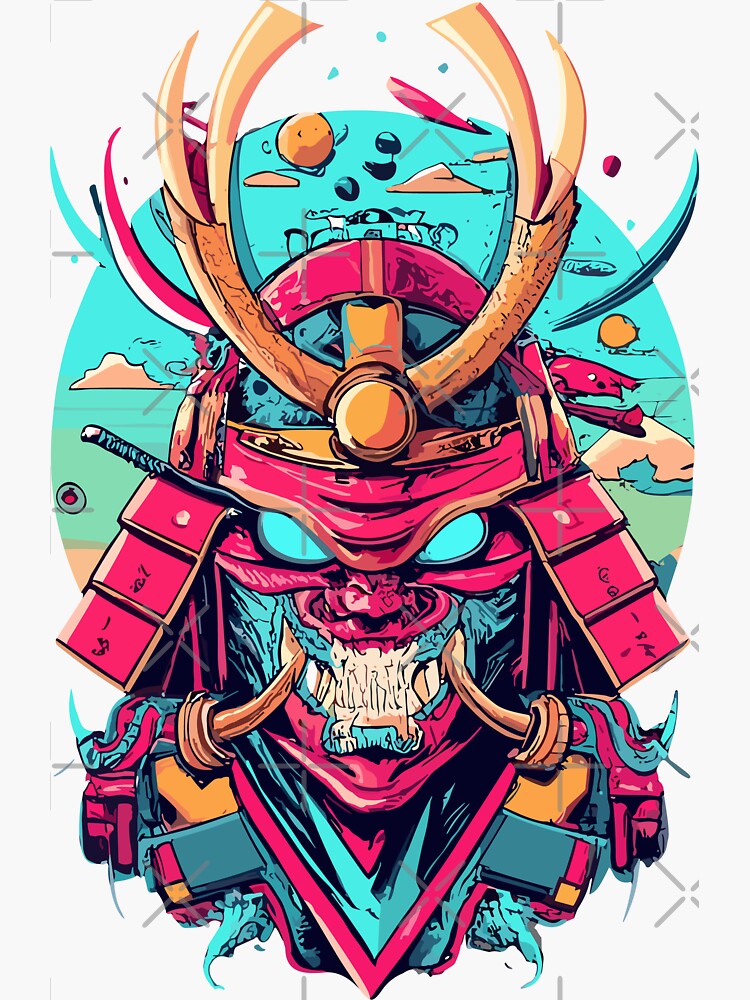 "Cyberpunk Samurai Oni Mask " Sticker for Sale by MechaRon | Redbubble