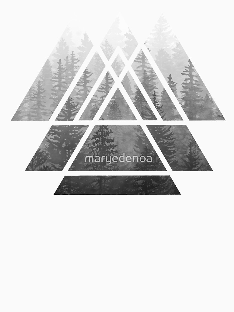 "Sacred Geometry Triangles - Misty Forest - Black & White" T-shirt for ...