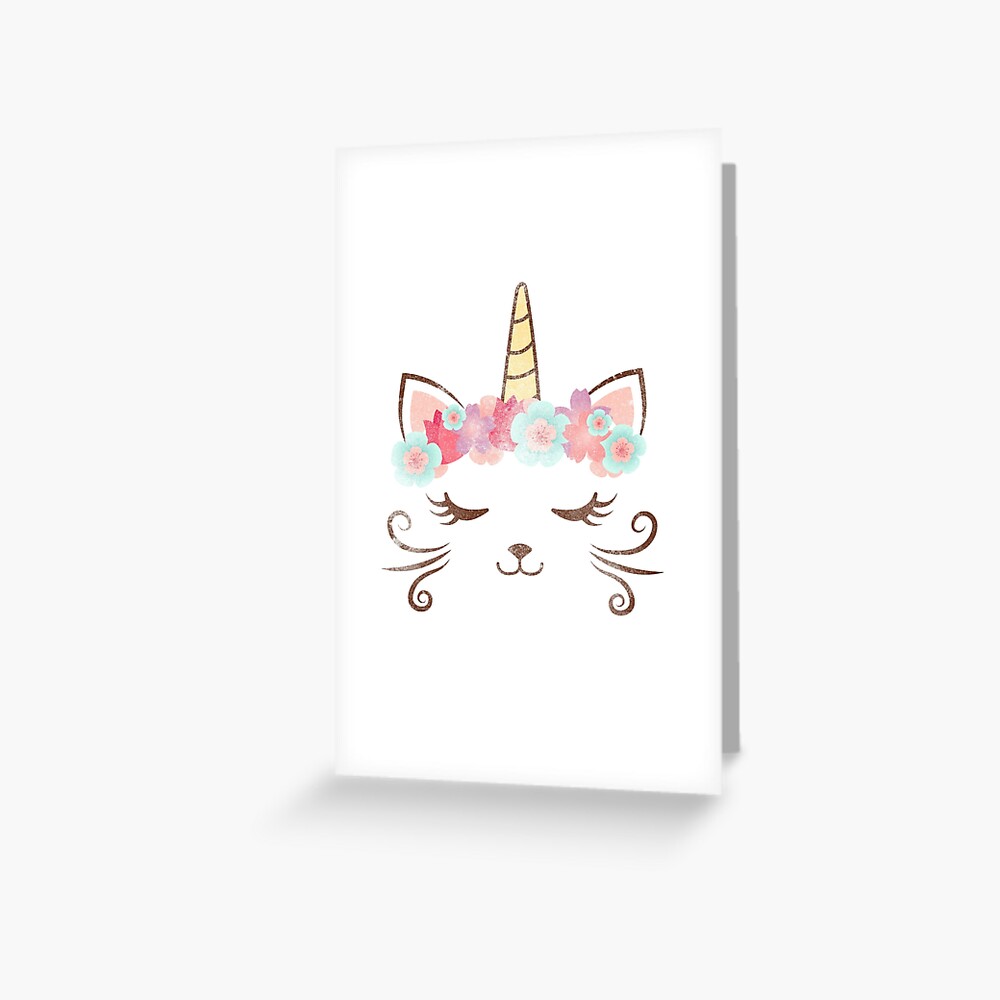 Carte de vœux « vintage Kawaii unicat, kitty kat, licorne, couronne de ...
