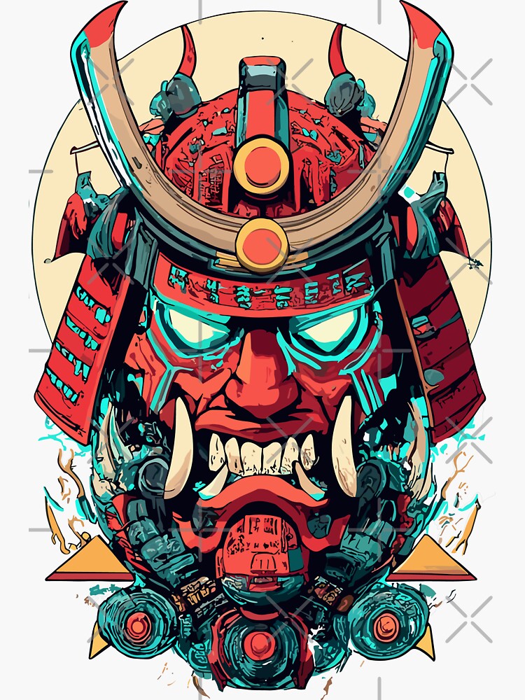 "Mecha Samurai Oni Mask " Sticker for Sale by MechaRon | Redbubble