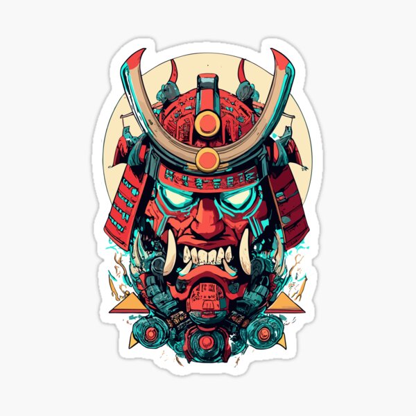 "Mecha Samurai Oni Mask " Sticker for Sale by MechaRon | Redbubble