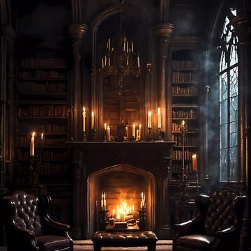 "Dark academia library with fireplace" Poster by BrisaArtPrints | Redbubble