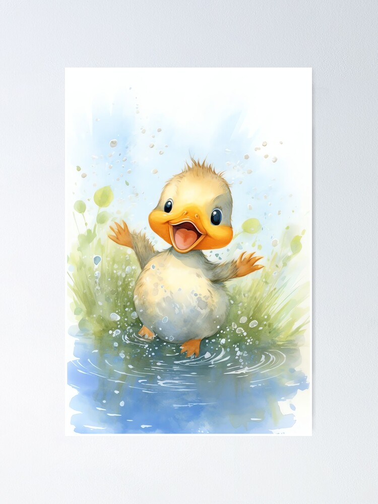 Lindo Dibujo De Patito Bebe Patito Lindo En Acuarela. Bebé Animal