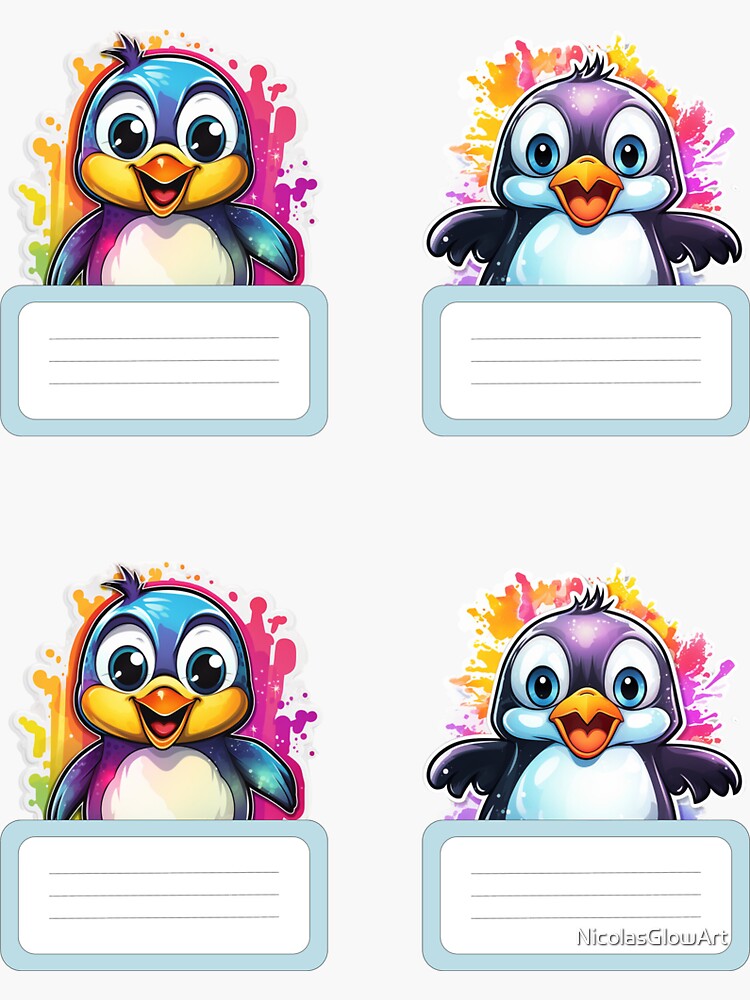 "Penguin School Name Tag Sticker Pack 2" Sticker for Sale by ...