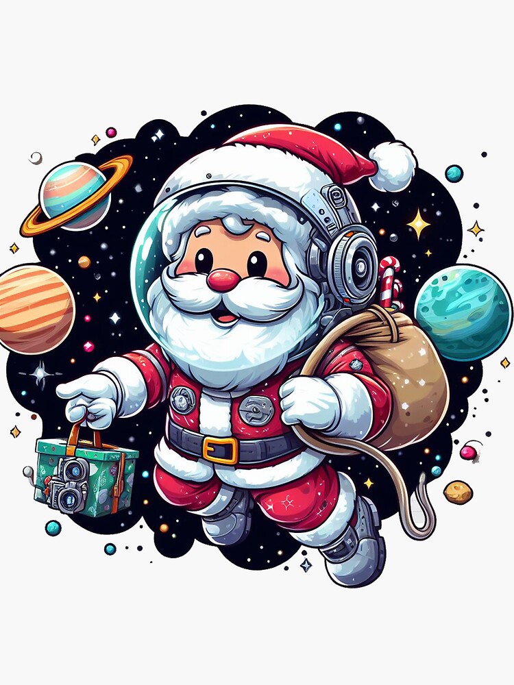 Santa Claus in Space with Camera and Planets”" Sticker for Sale by ...