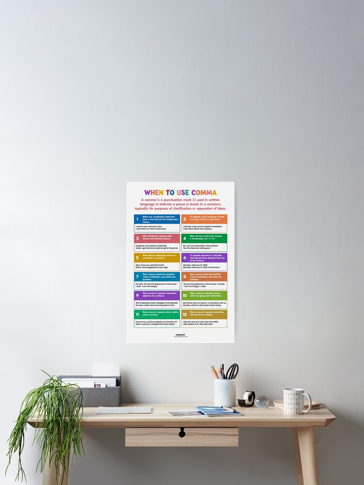 "Comma Rules, English Grammar" Poster for Sale by KriRon-Edu | Redbubble