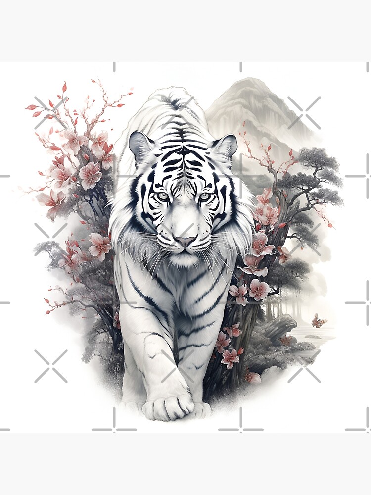 "Stunning white tiger in japanese style print" Art Print for Sale by ...