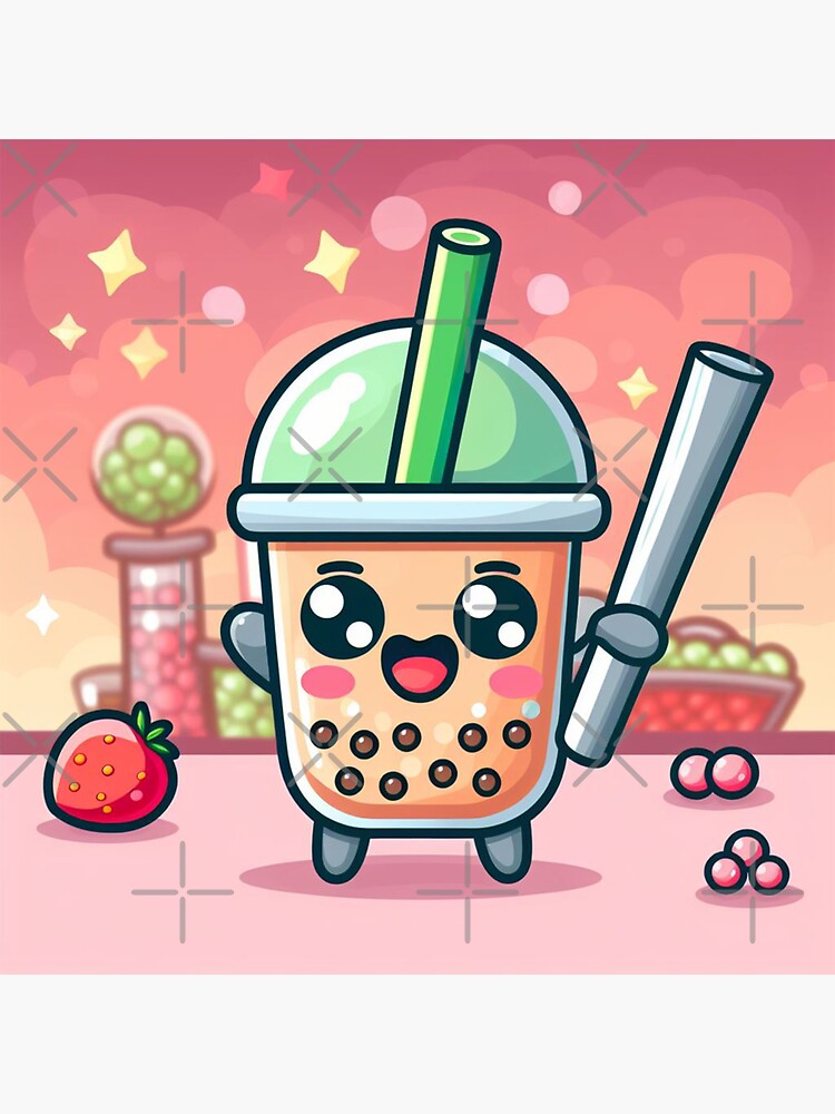 "bubble tea kawaii ninja with boba world background" Sticker for Sale ...