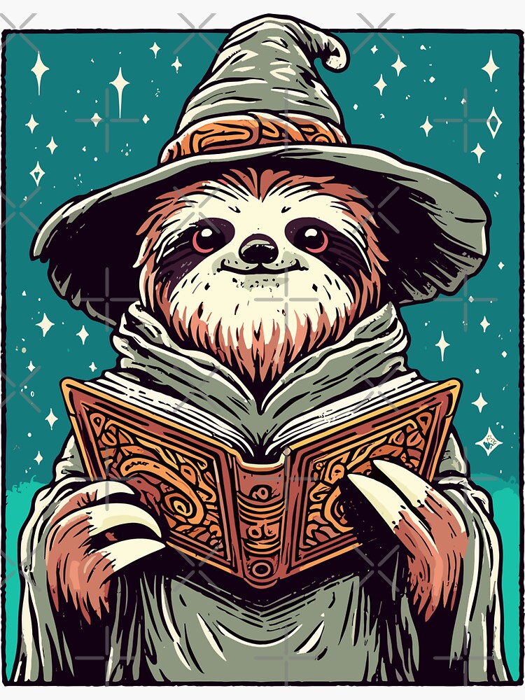 "Retro Sloth Wizard" Sticker for Sale by TomFrontierArt | Redbubble