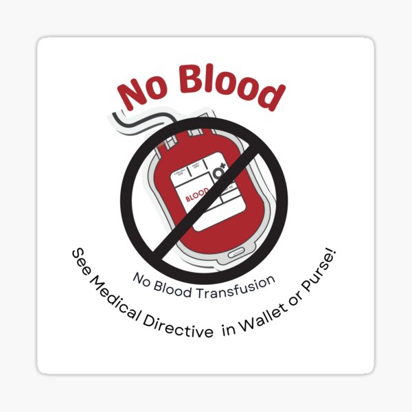 "JW, No Blood Transfusion " Sticker for Sale by GiftableGems | Redbubble