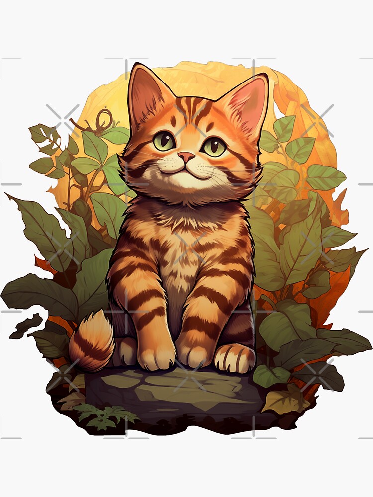 "Charming Cat Admiring the Leaves Sticker" Sticker for Sale by Purr ...
