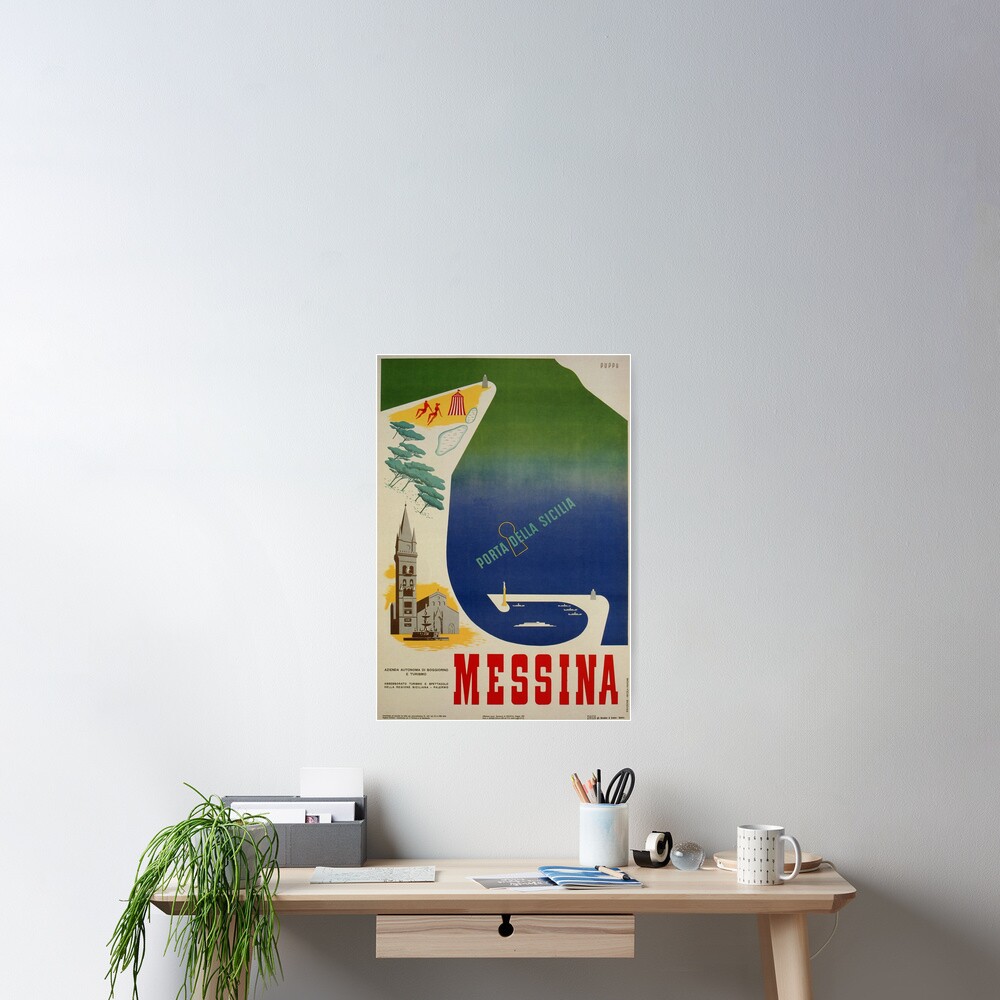 Poster « Messina port de la Sicile publicité voyage italien vintage ...