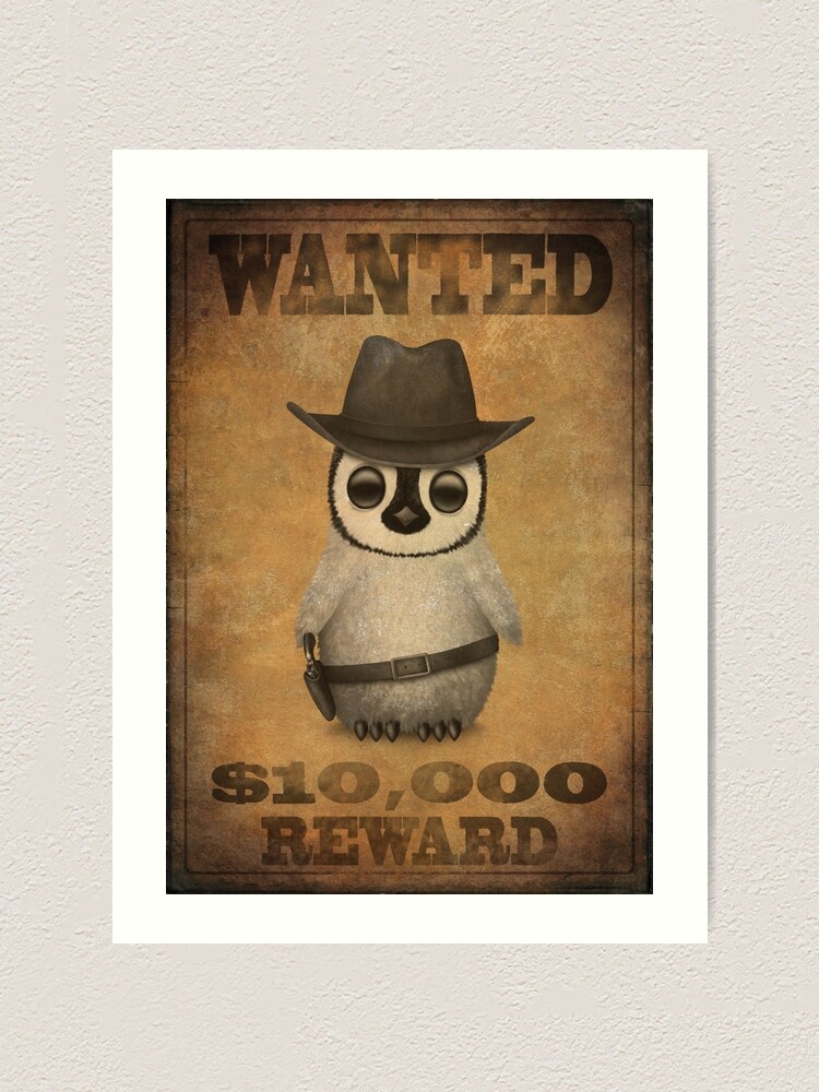 "Cute Baby Penguin Cowboy Vintage Wanted Poster" Art Print for Sale by ...