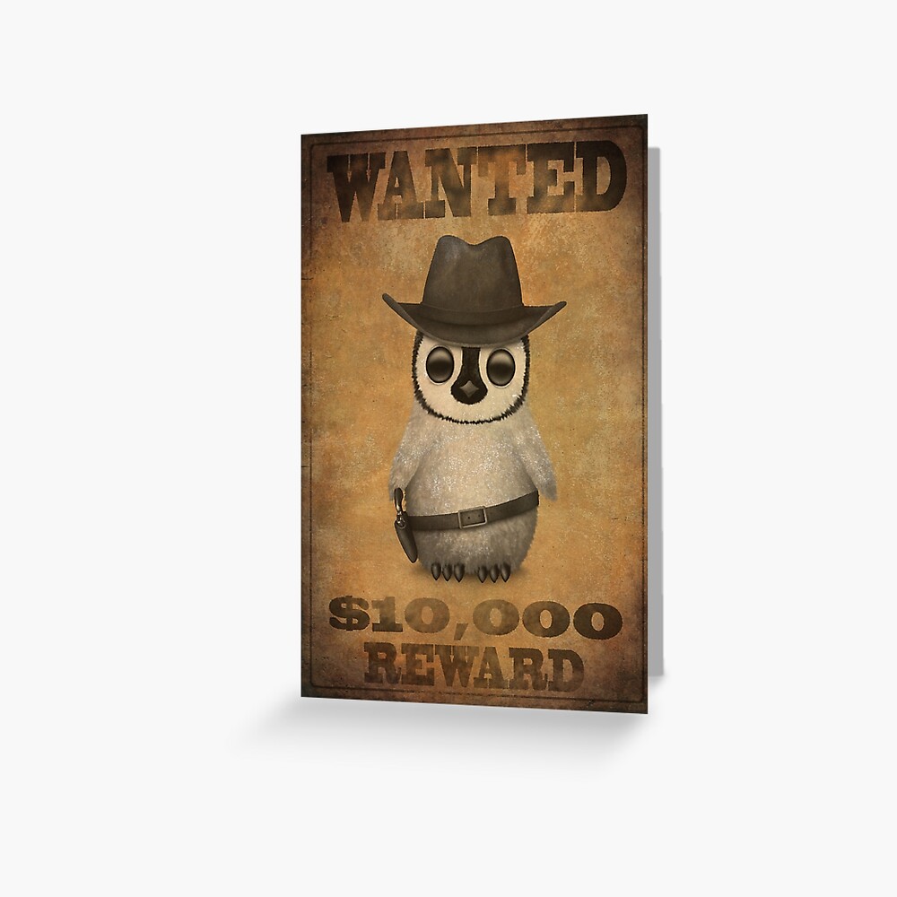 "Cute Baby Penguin Cowboy Vintage Wanted Poster" Greeting Card by ...
