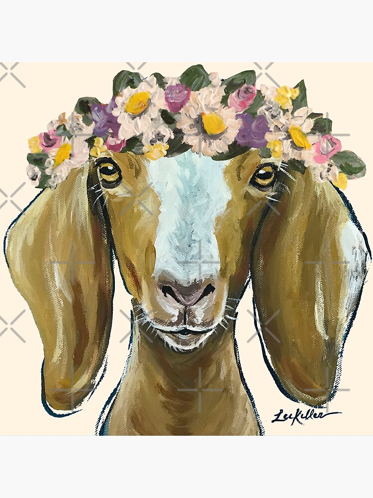 Goat With Flower Crown Art, Farmhouse Goat Art Canvas
