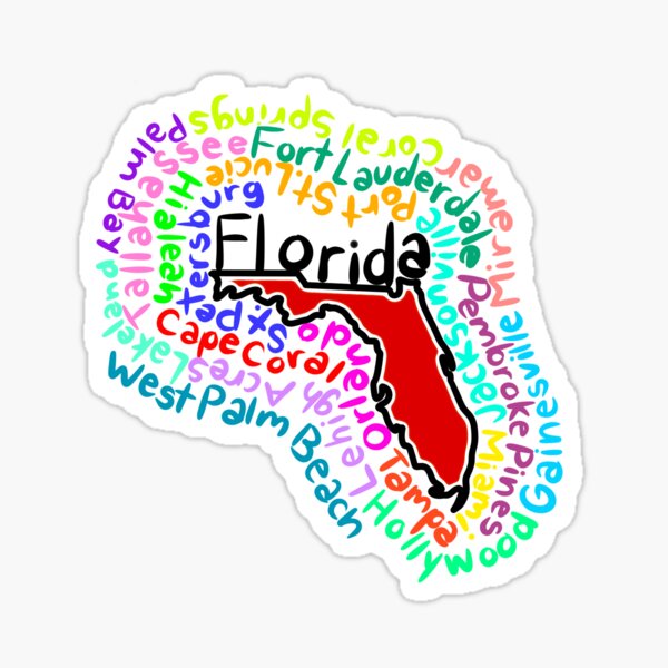 "Florida map with names" Sticker for Sale by Maws25 | Redbubble