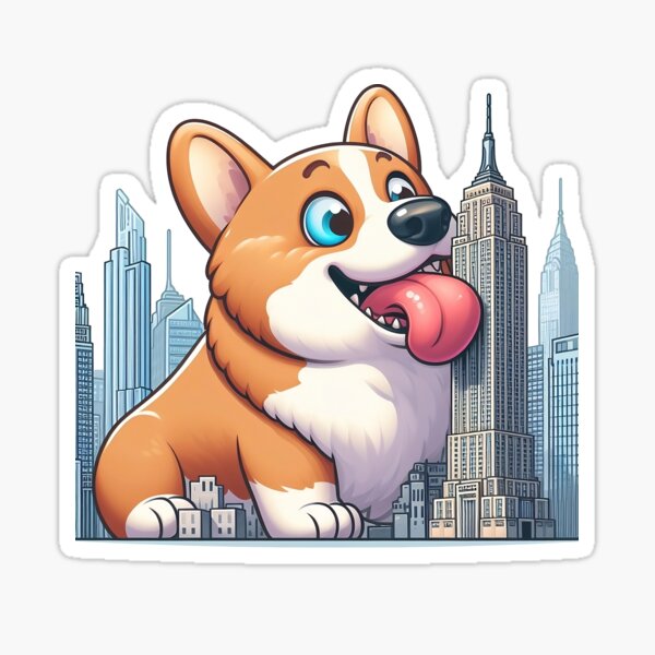 "Corgi-Zilla destroying the city" Sticker for Sale by QuickSticker ...