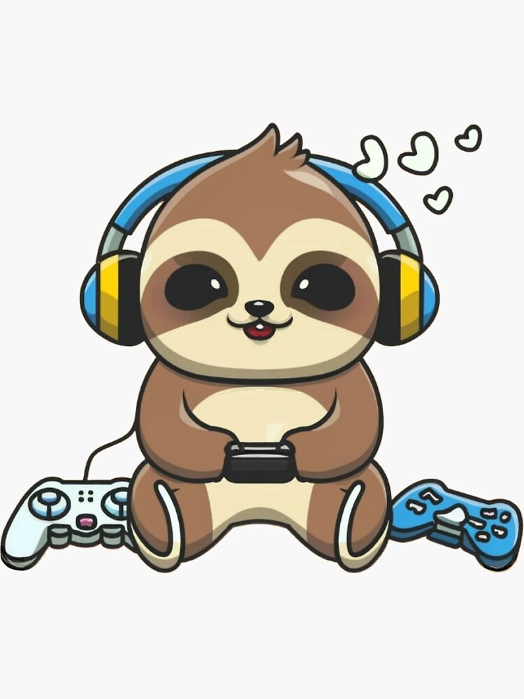 "Sloth Gamer with Headphones and Controllers" Sticker for Sale by Laugh ...