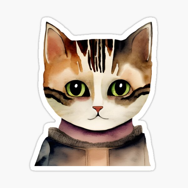 "Young Brown Tomcat with Turtleneck Portrait Watercolor Painting | Cat ...