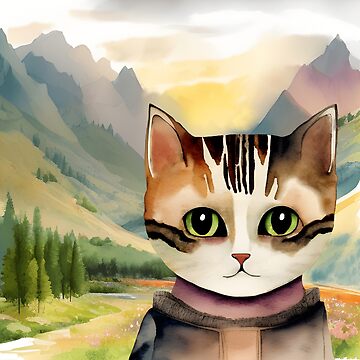 "Young Brown Tomcat with Turtleneck Portrait Watercolor Painting | Cat ...